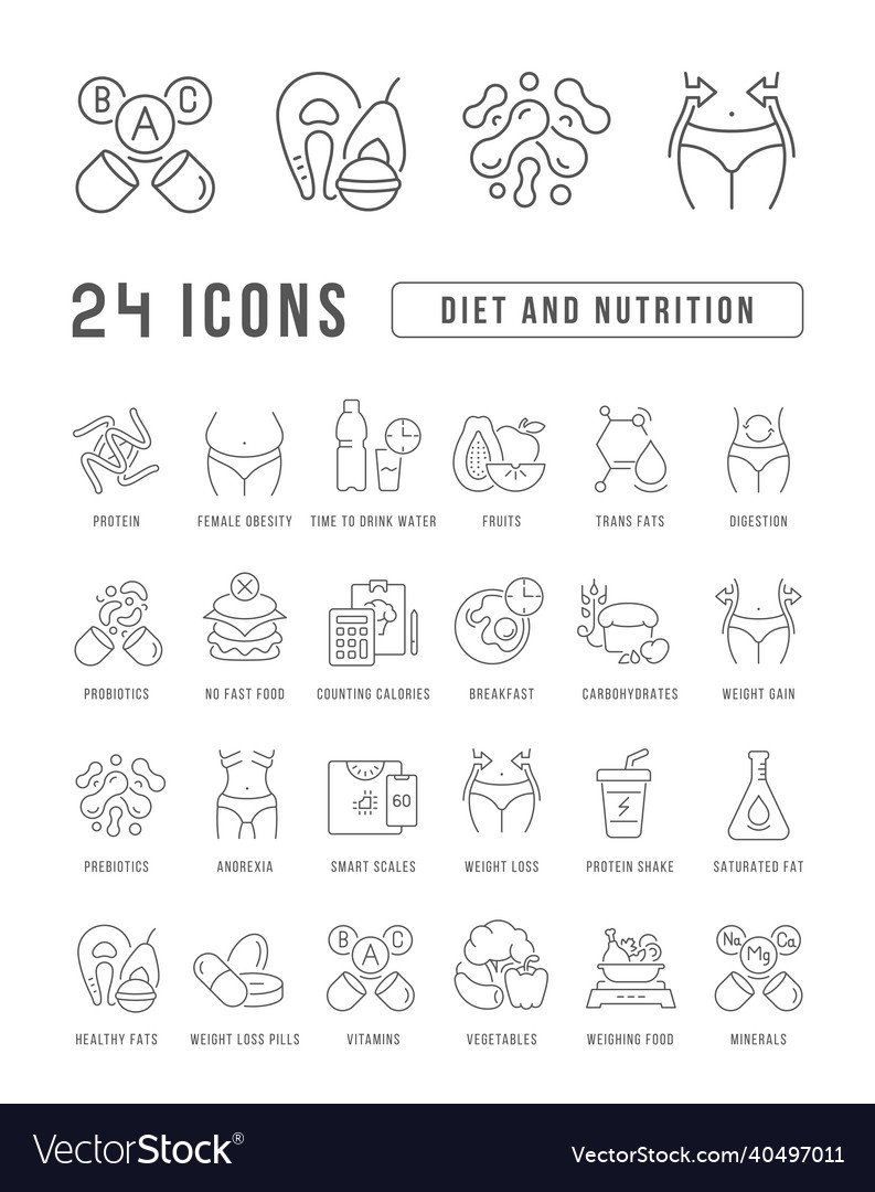 Set of linear icons of diet and nutrition Vector Image