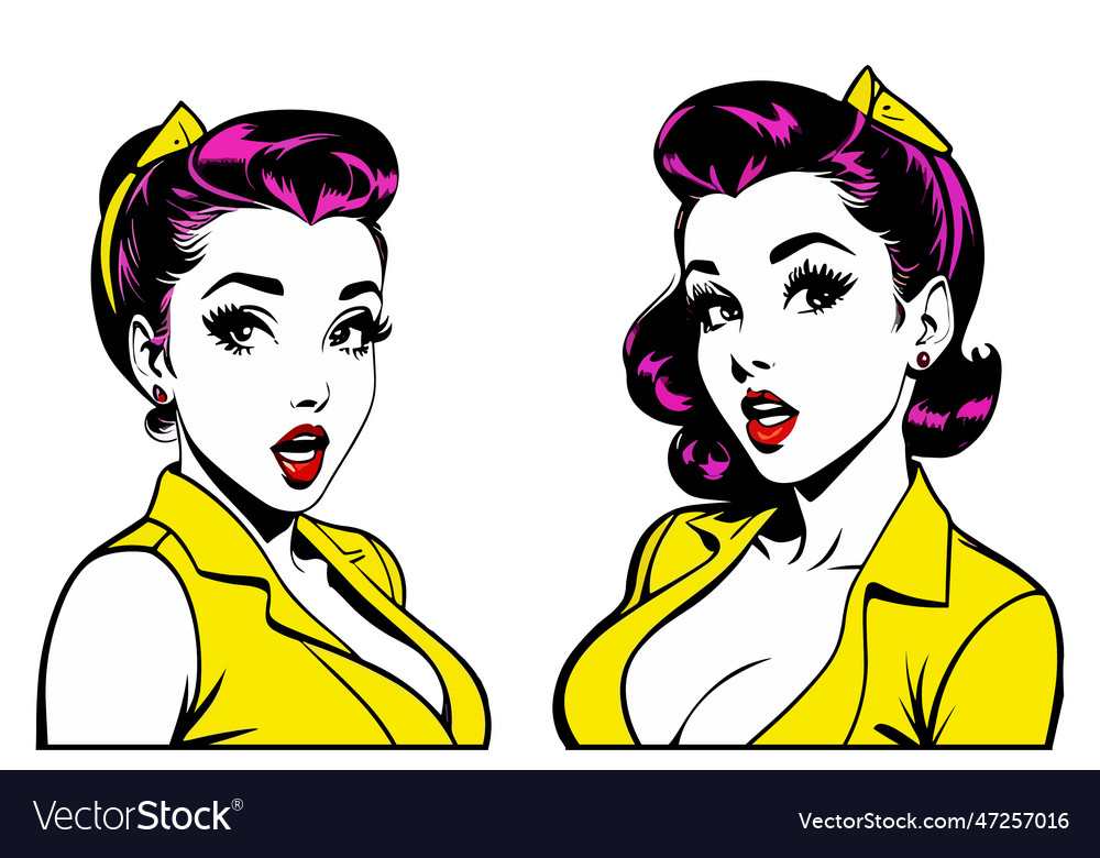 A Pop Art Sexy Woman With Yellow Top In Pin Vector Image