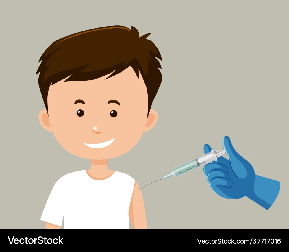 Cartoon character a boy getting a vaccine Vector Image