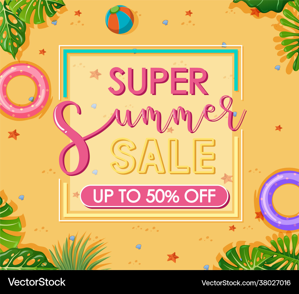 Super summer sale banner with beach element Vector Image