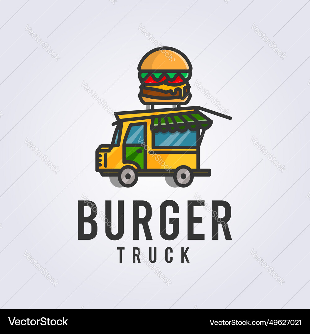 Creative burger truck logo food design Royalty Free Vector