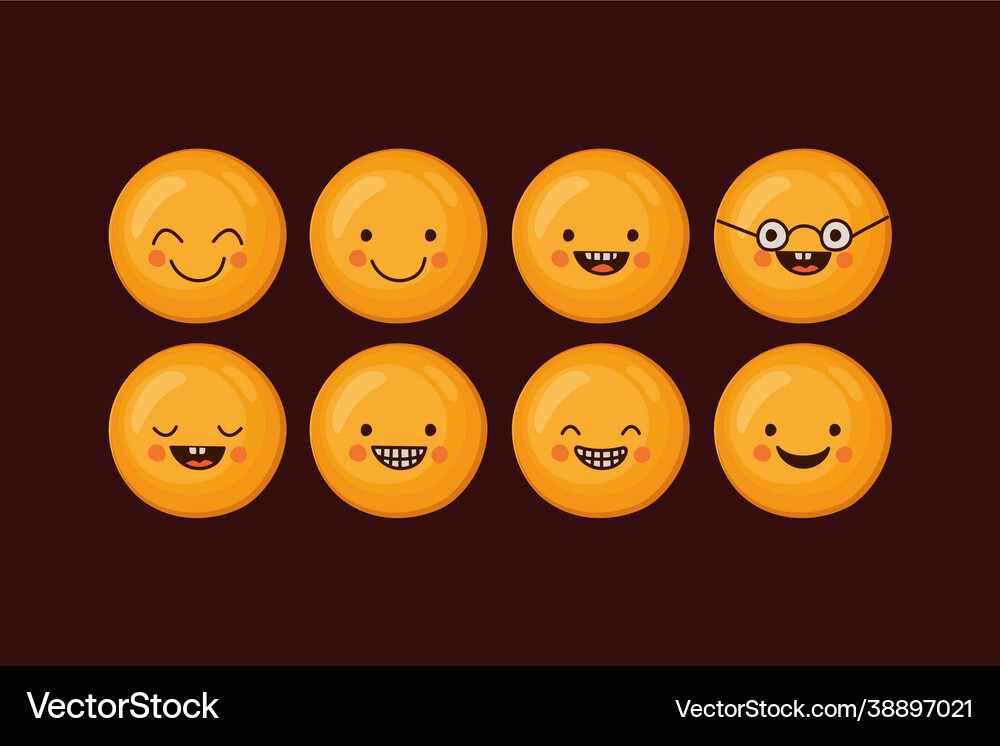 Eight happy faces Royalty Free Vector Image - VectorStock