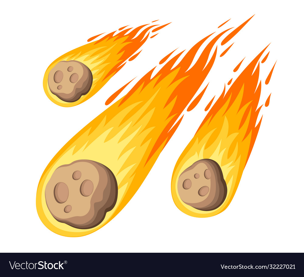 Flame meteorite meteor rain fall on planet Vector Image