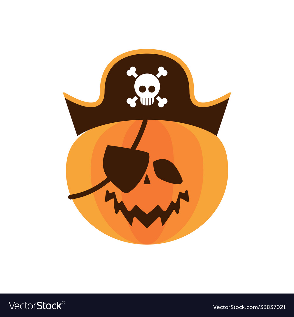 Halloween pumpkin with pirate hat and patch flat Vector Image
