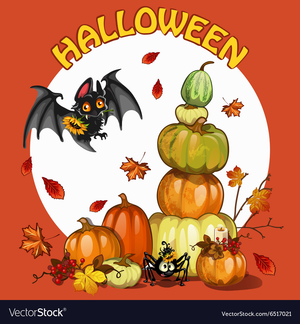 Halloween with pumpkin bat and spider Royalty Free Vector