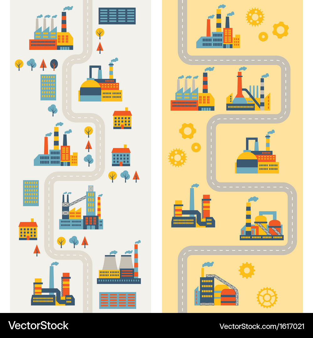 Industrial factory buildings vertical banners Vector Image