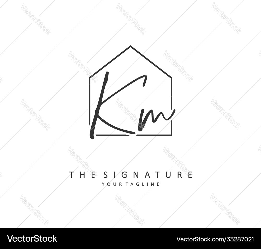 K m km initial letter handwriting and signature Vector Image