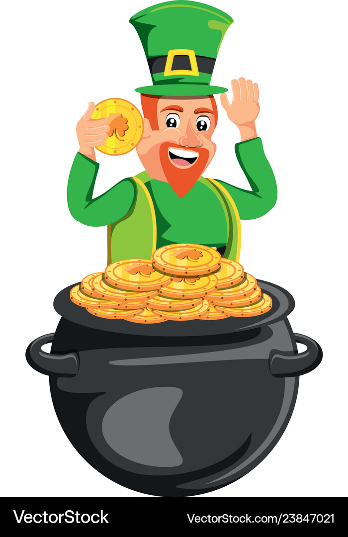 Leprechaun and cauldron with coins Royalty Free Vector Image