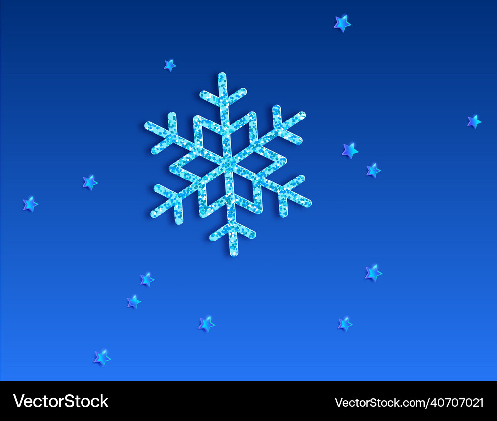 Night sky with snowflake and blue stars Royalty Free Vector