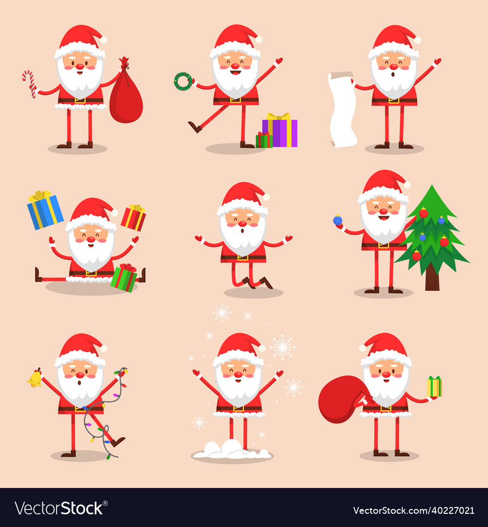 Set of santa claus for christmas card cartoon Vector Image