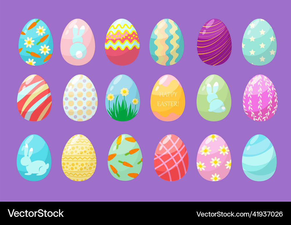 Colorful eggs happy easter celebration symbols Vector Image