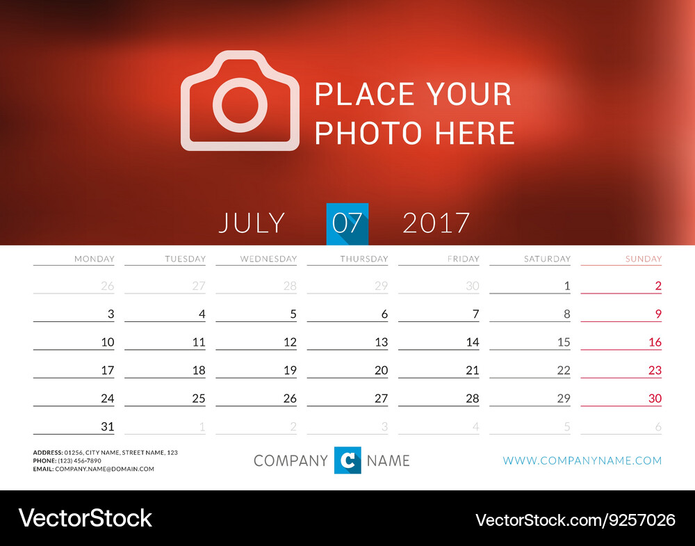 Desk calendar for 2017 year print template Vector Image