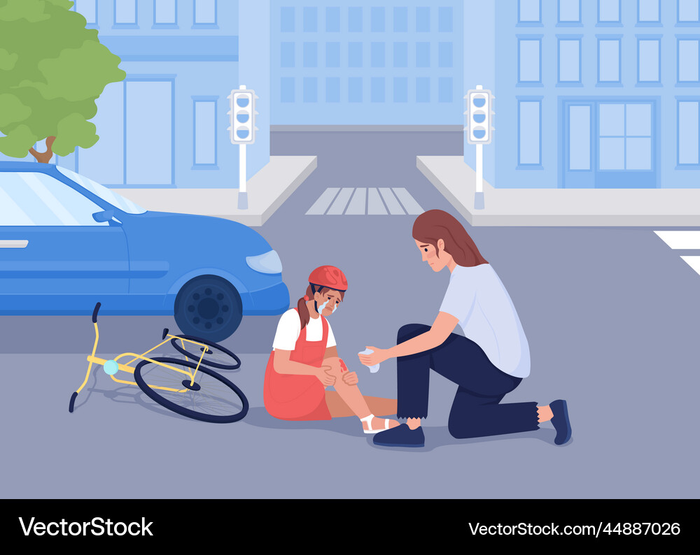 First aid in automobile accident flat color Vector Image