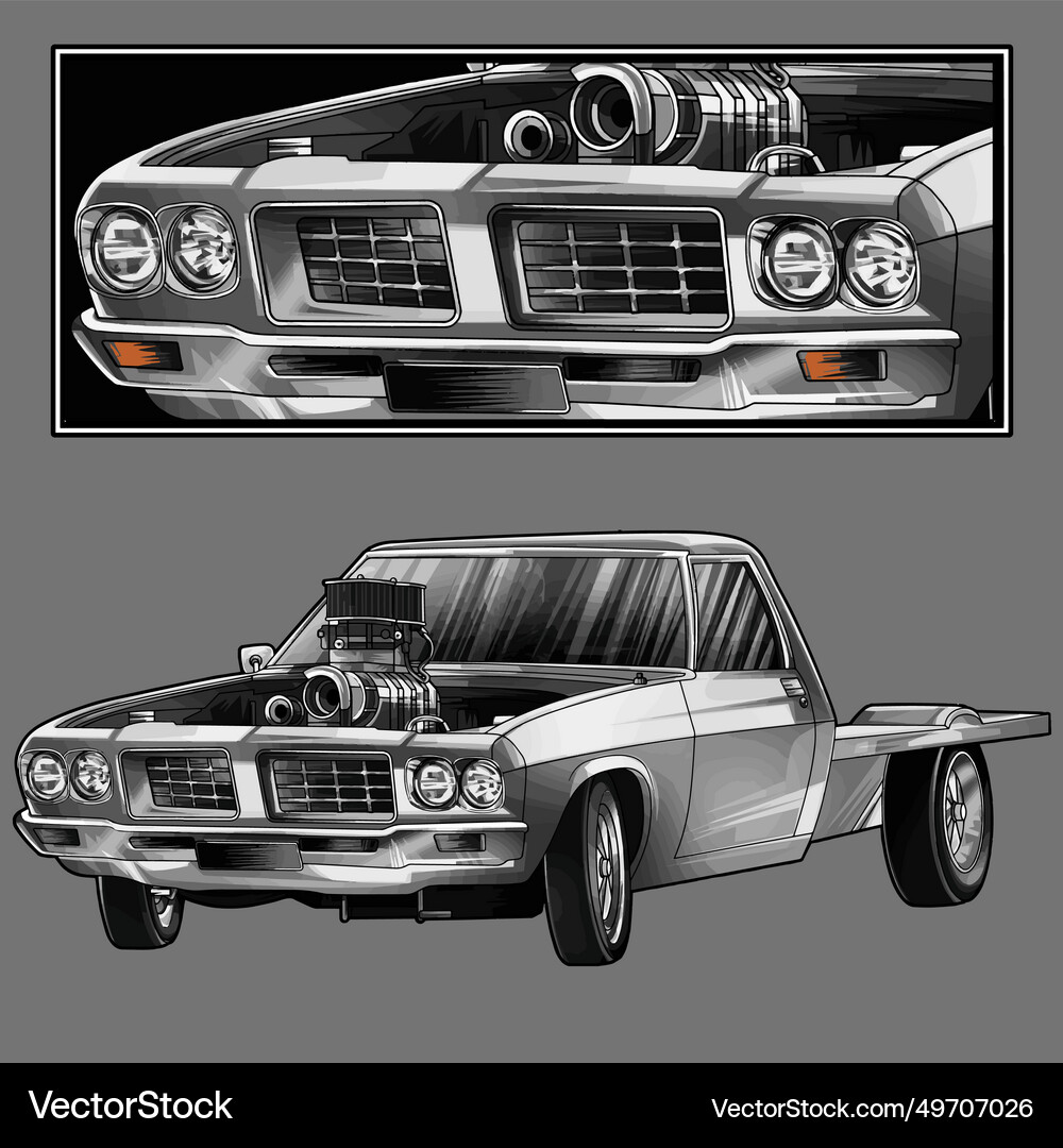Grey drag racing car with black strip Royalty Free Vector