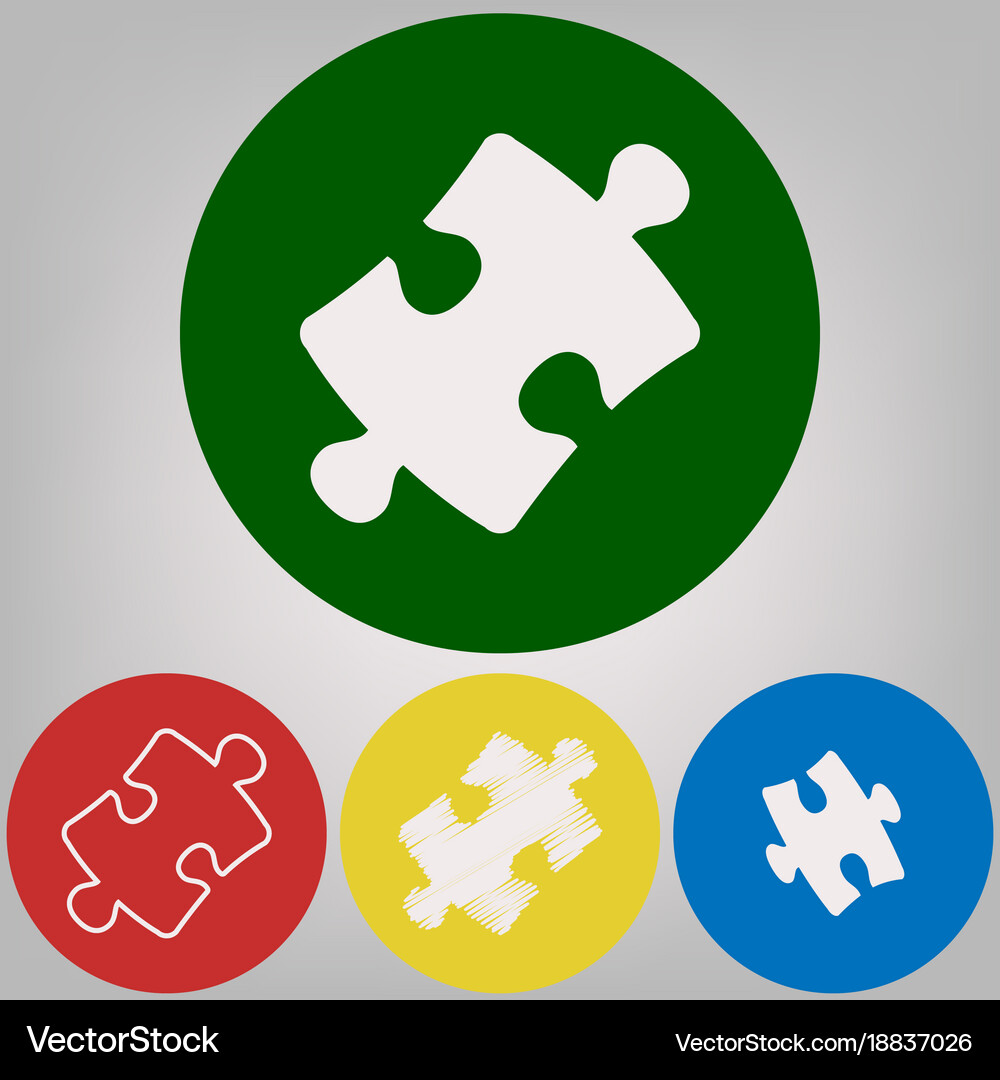 Puzzle piece sign 4 white styles icon Royalty Free Vector