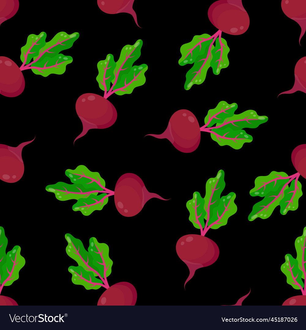 Seamless beetroot pattern on a black background Vector Image