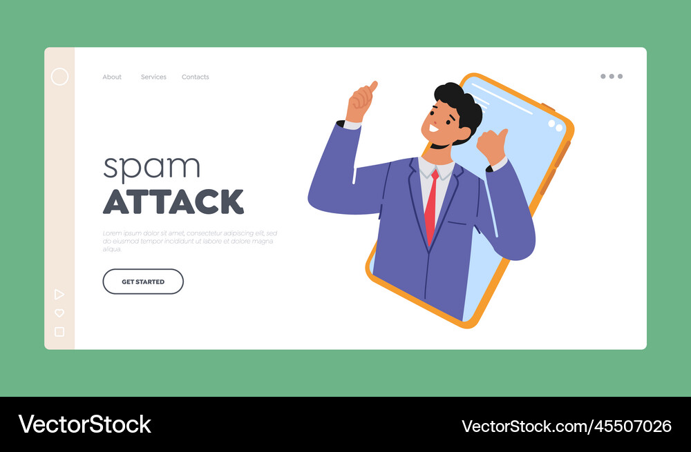 Spam attack landing page template business man Vector Image