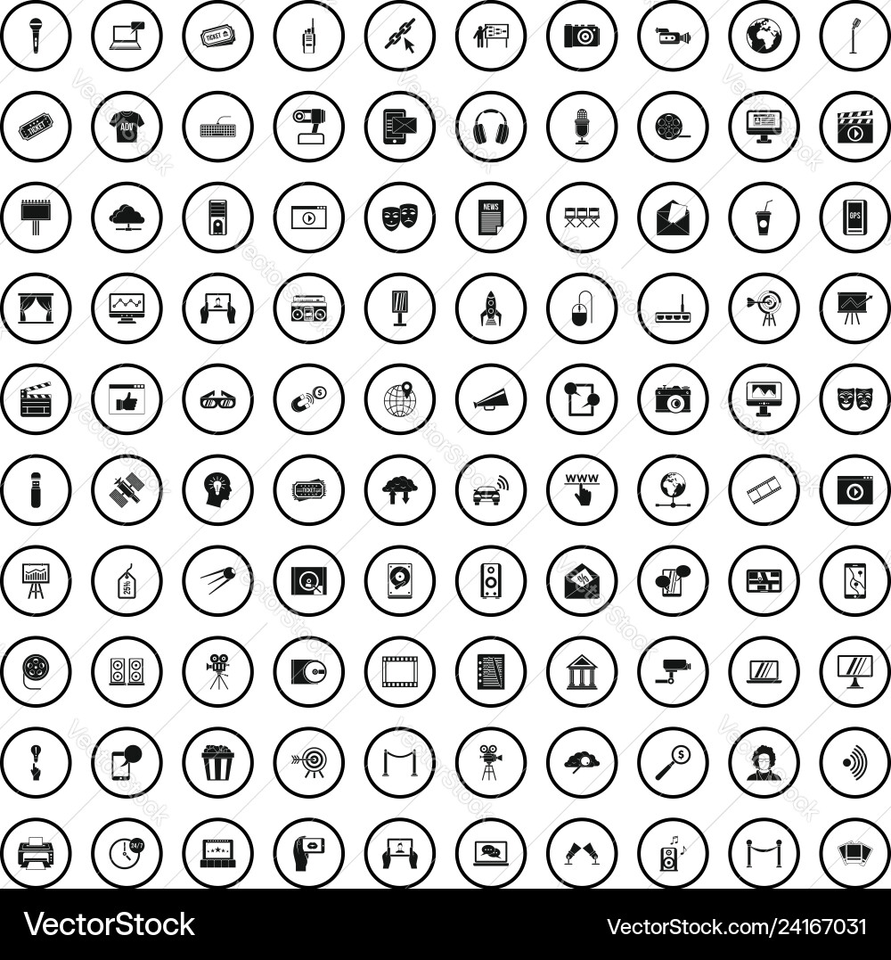 100 multimedia icons set in simple style Vector Image