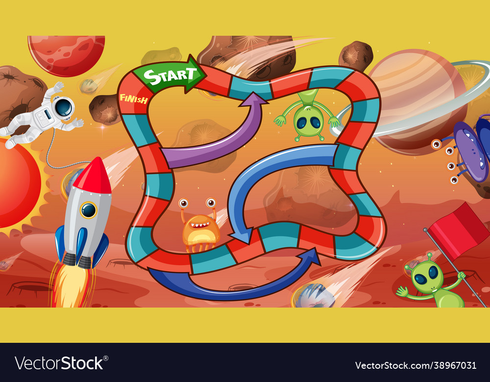 Board game with space theme template Royalty Free Vector