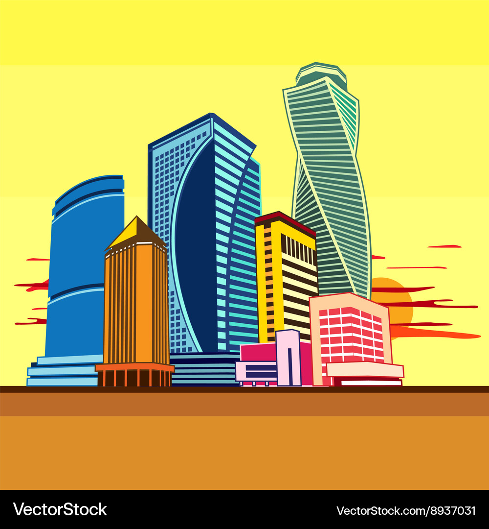 Buildings high-rise cityscape sunset Royalty Free Vector