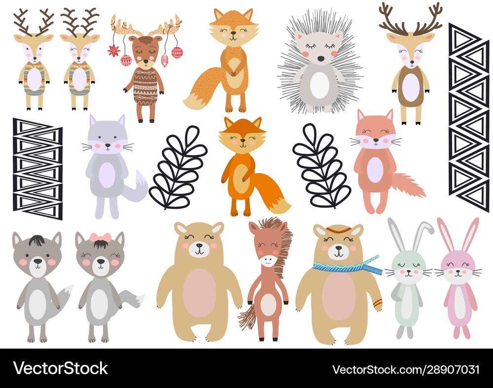 Cute scandinavian animals and design Royalty Free Vector