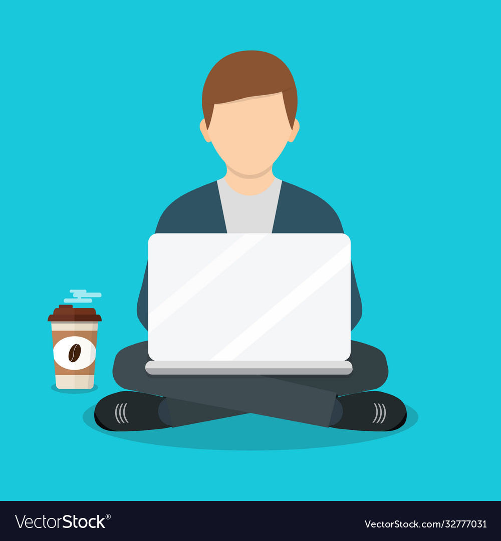 Freelance man working with laptop on armchair Vector Image