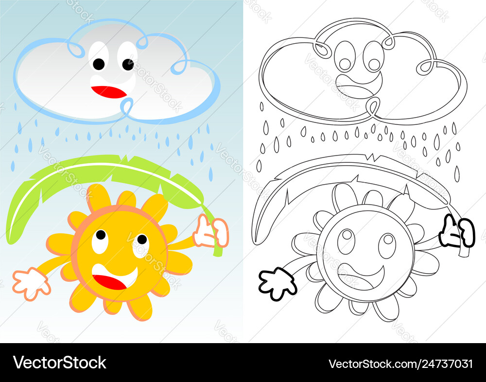 Funny sun at raining with cute cloud cartoon Vector Image