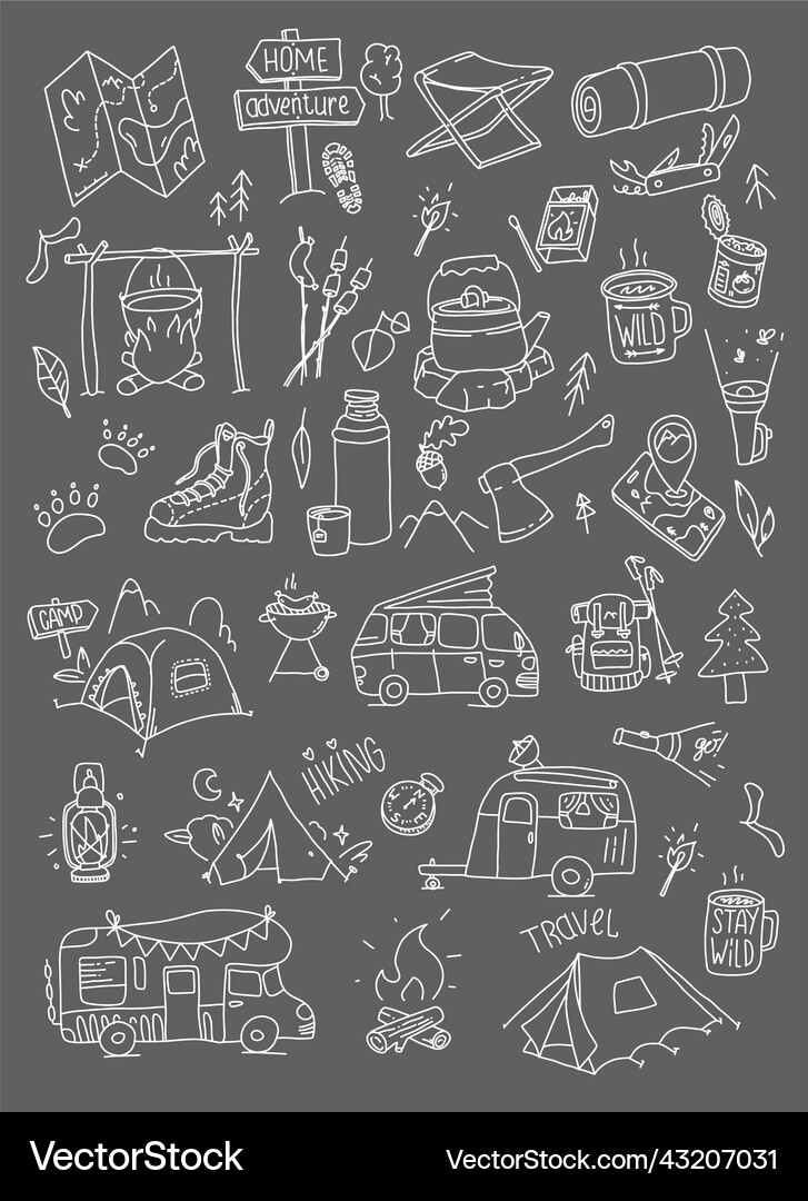 Hand drawn hiking camping outdoor Royalty Free Vector Image
