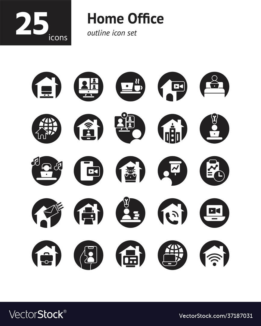 Home office solid icon set Royalty Free Vector Image