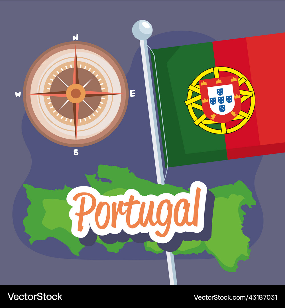 Portugal lettering with compass Royalty Free Vector Image