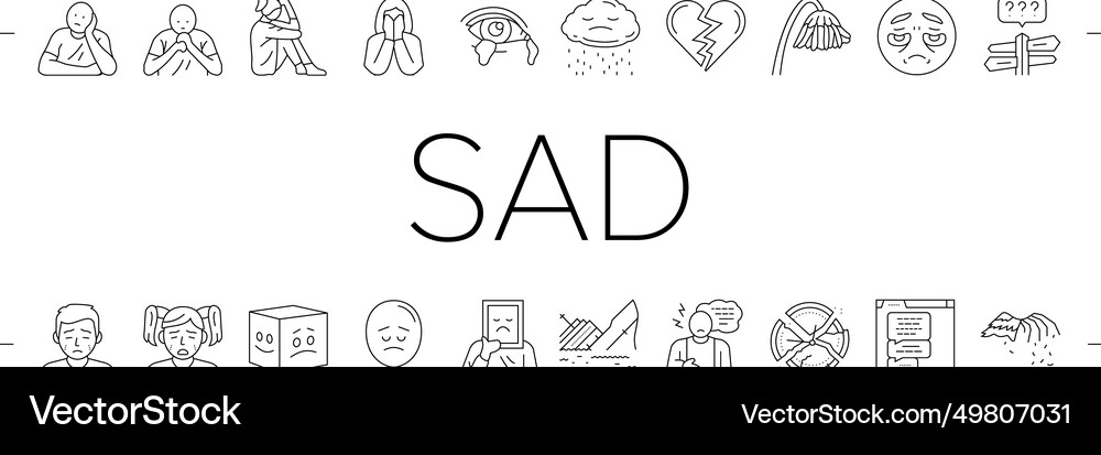 Sad mood emotion face icons set Royalty Free Vector Image