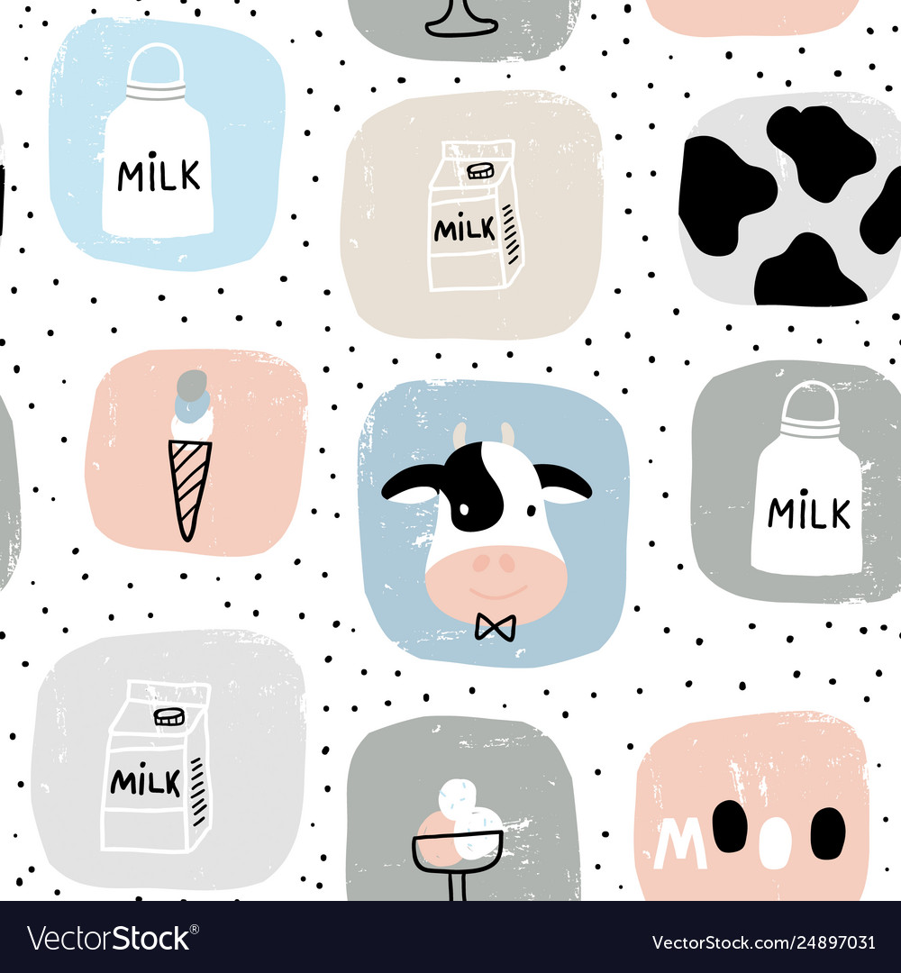 Seamless childish pattern with milk elementscows Vector Image