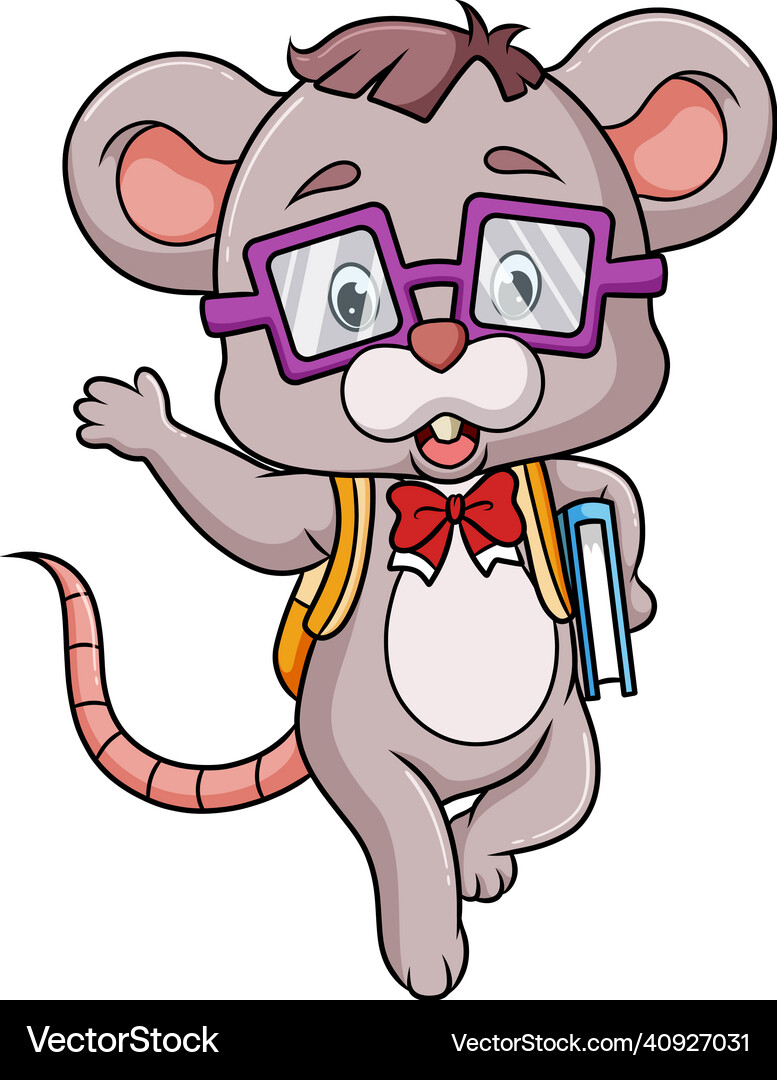 Smart mouse is going to school and waving hand Vector Image