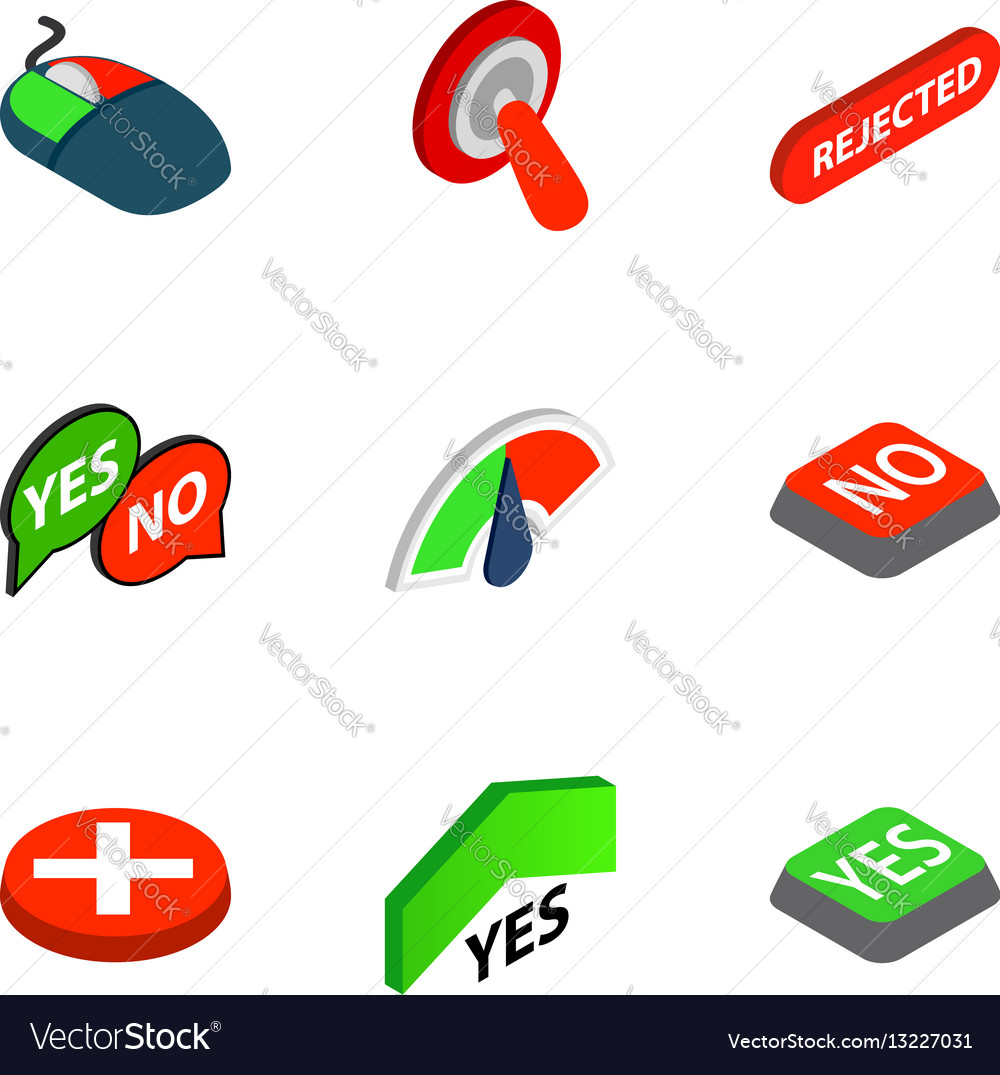 Yes and no button icons isometric 3d style Vector Image