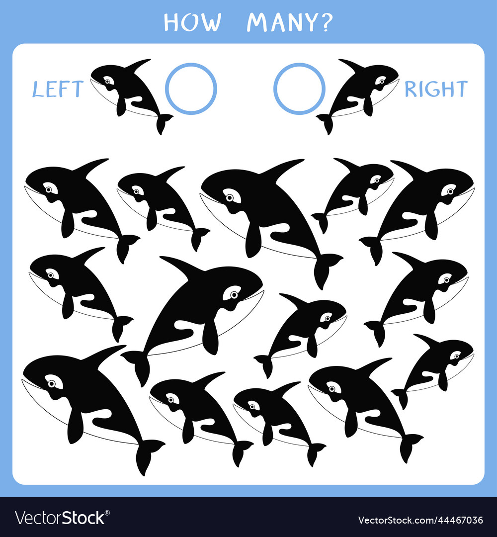Count how many killer whales swim left and right Vector Image