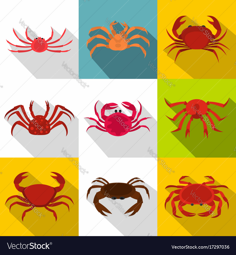 Crab icon set flat style Royalty Free Vector Image