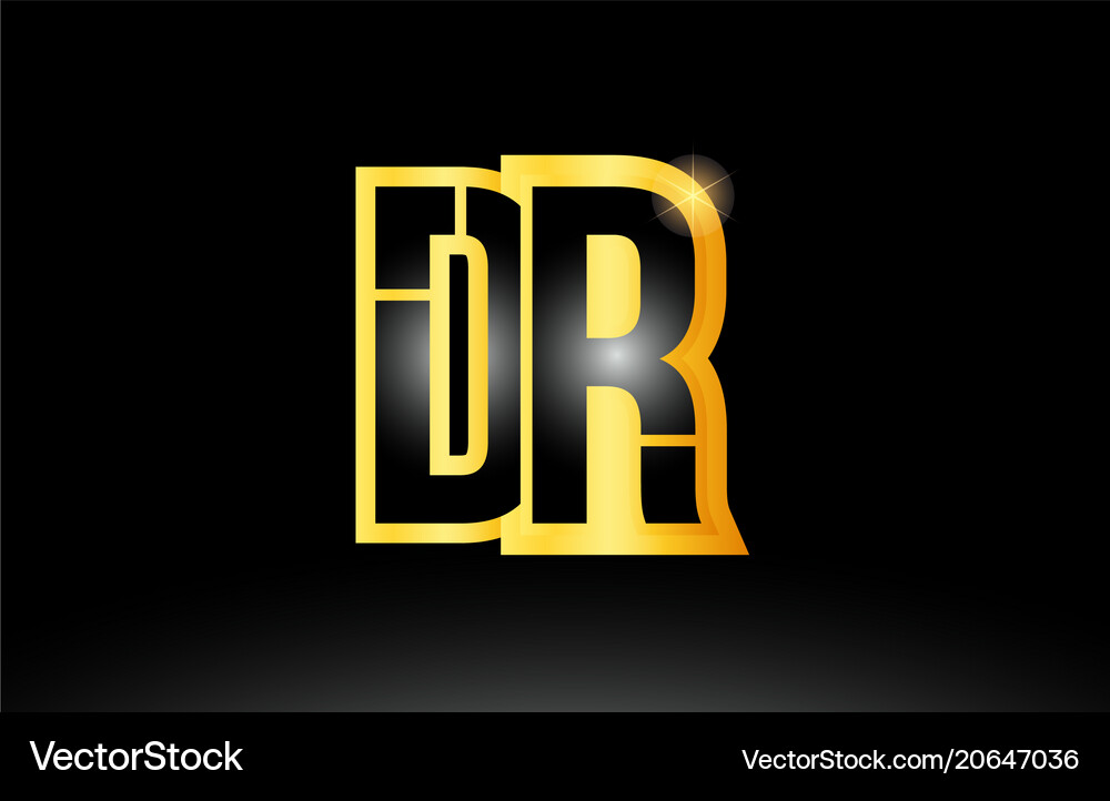 Gold black alphabet letter dr d r logo Royalty Free Vector