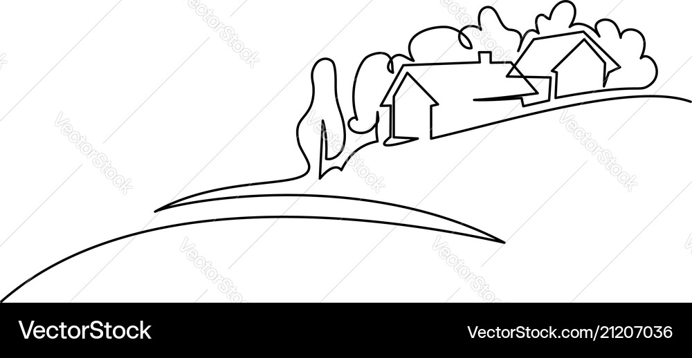 Landscape with village on hill Royalty Free Vector Image