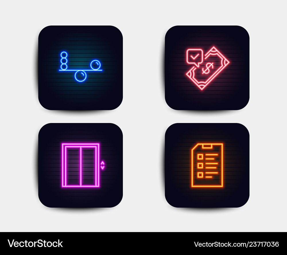 Neon glow lights set balance lift and accepted Vector Image