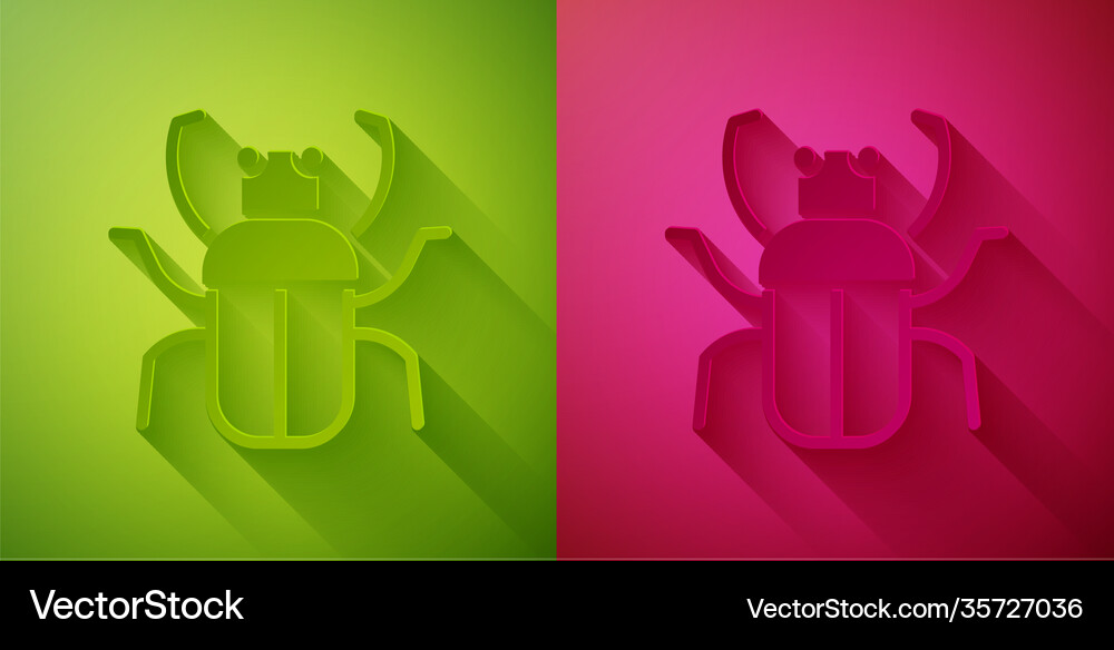 Paper cut stink bug icon isolated on green Vector Image