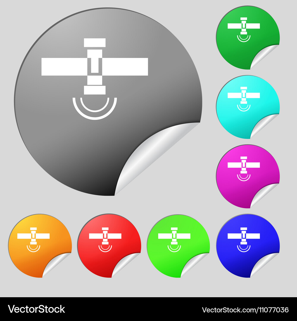 Satellite icon sign set of eight multi colored Vector Image