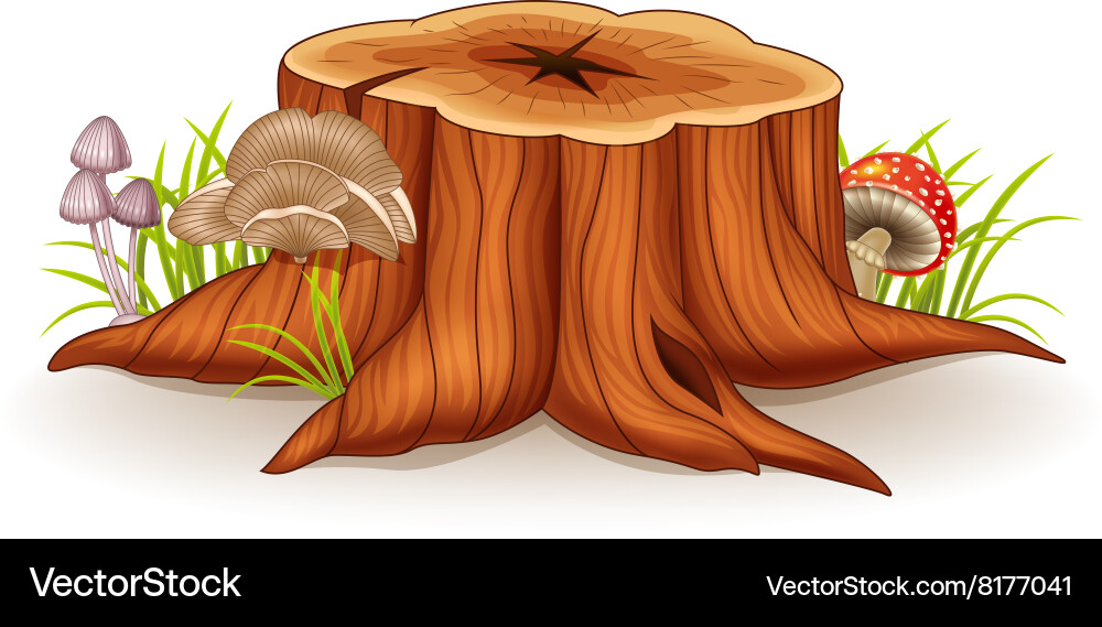 Cartoon tree stump and mushroom Royalty Free Vector Image