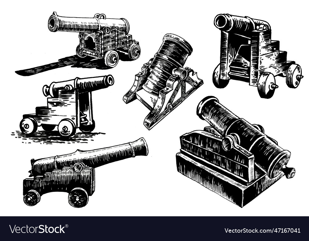 Graphical set of guns a type of artillery piece Vector Image
