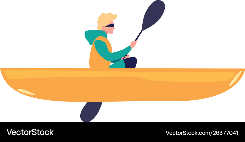 Man with boat and adventure rowing Royalty Free Vector Image