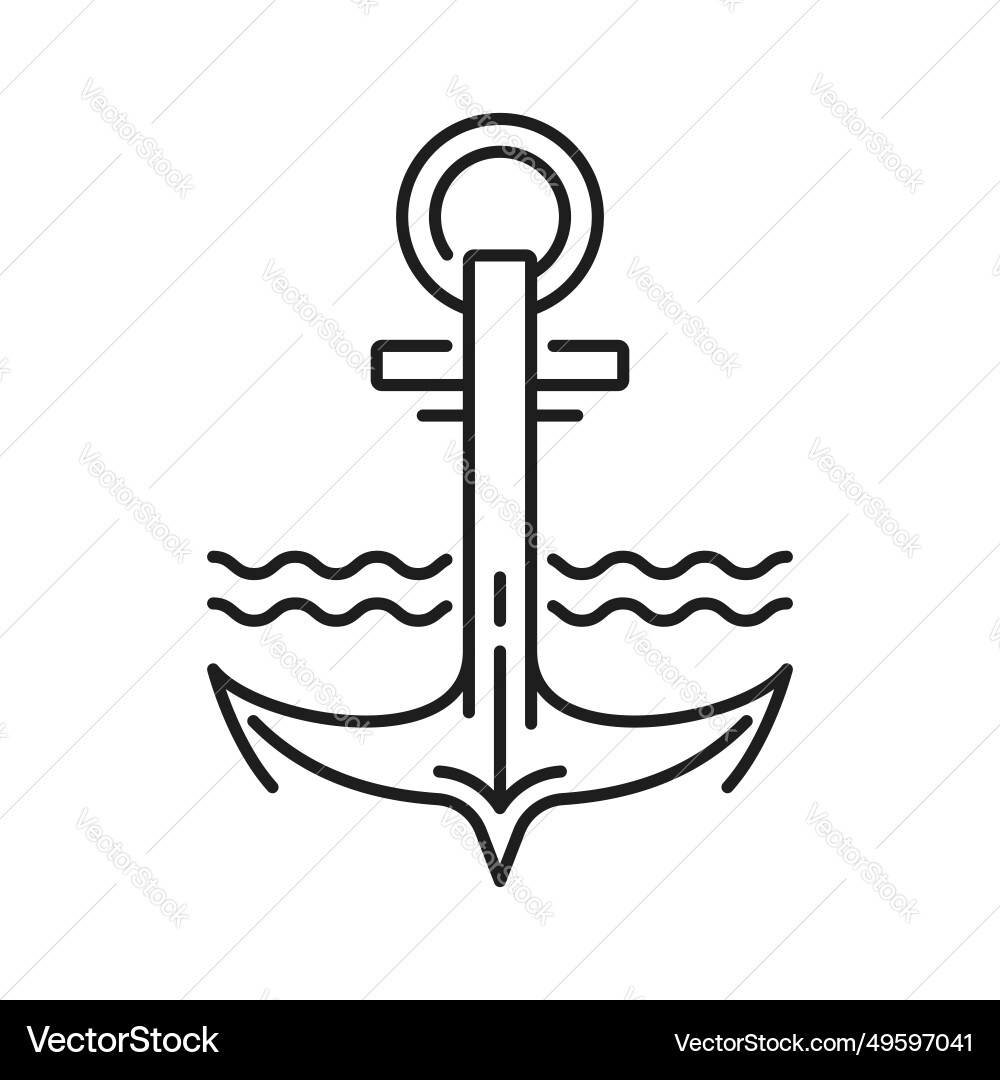 Marine anchor and wave thin line icon or sign Vector Image
