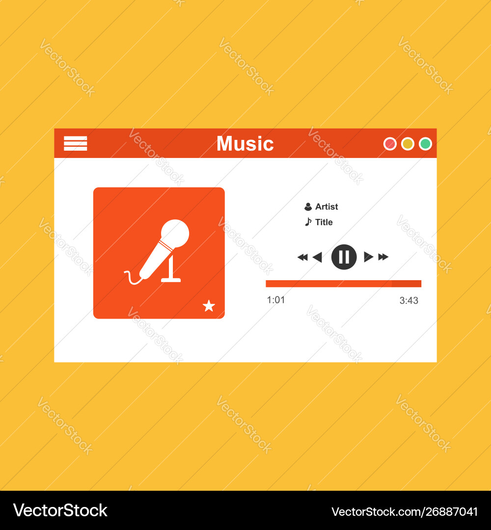 Media player application app template with flat Vector Image