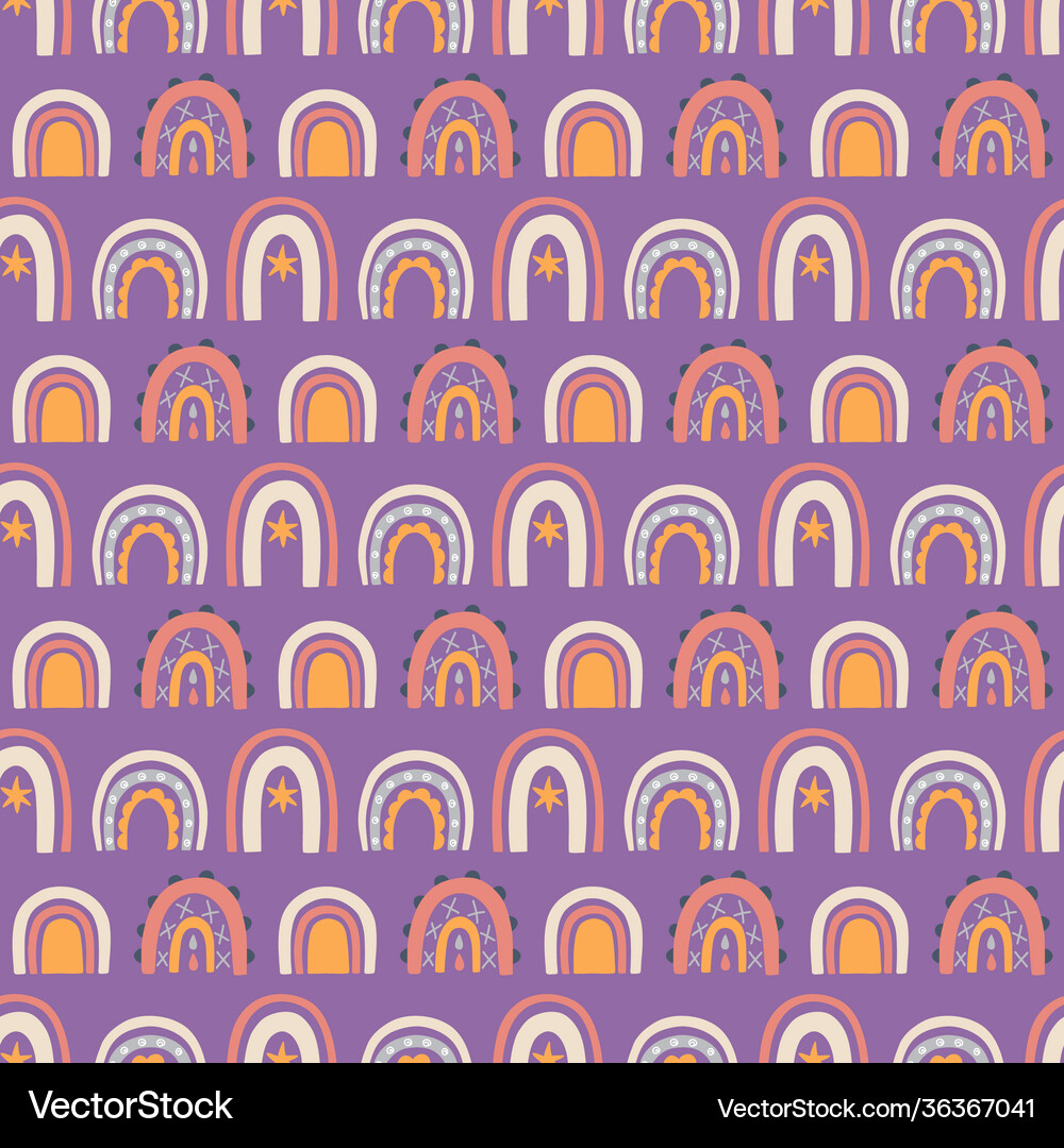 Rainbows boho hand drawn seamless pattern Vector Image