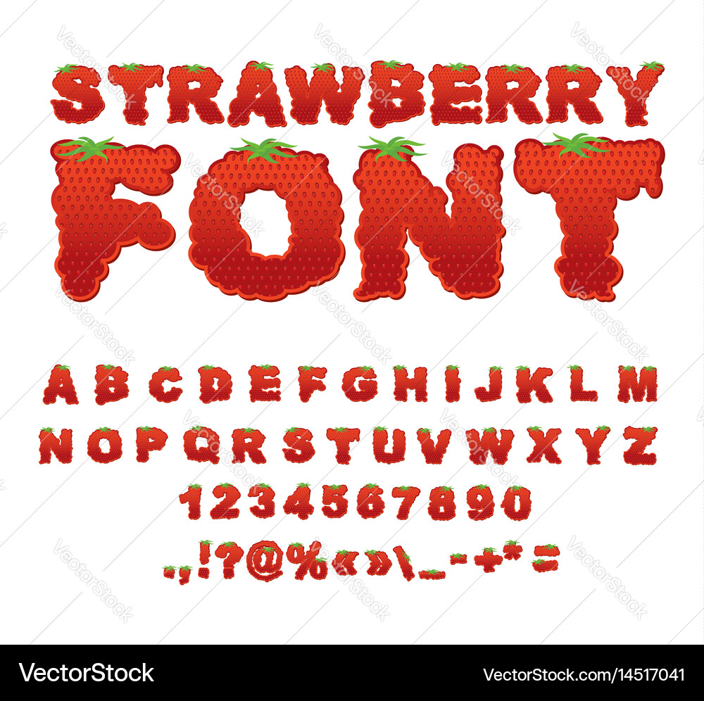Strawberry font berry abc red fresh fruit Vector Image