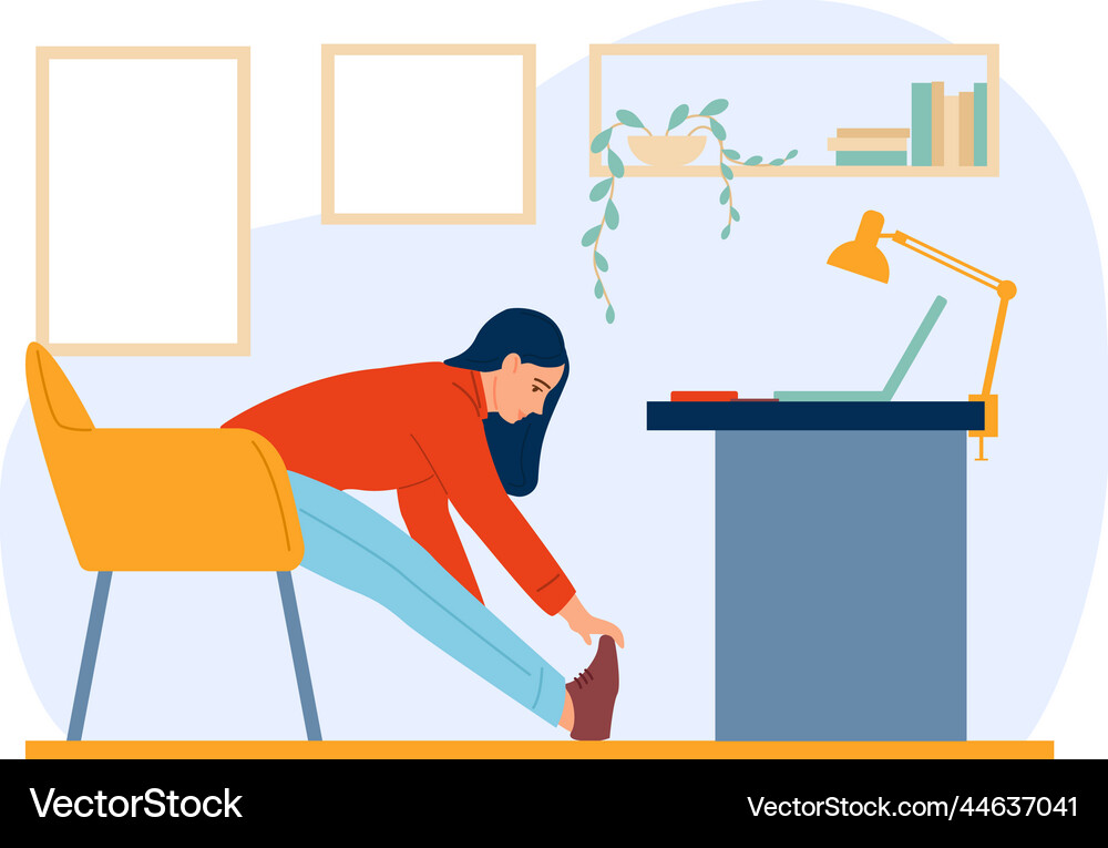 Woman stretching on workplace working person Vector Image