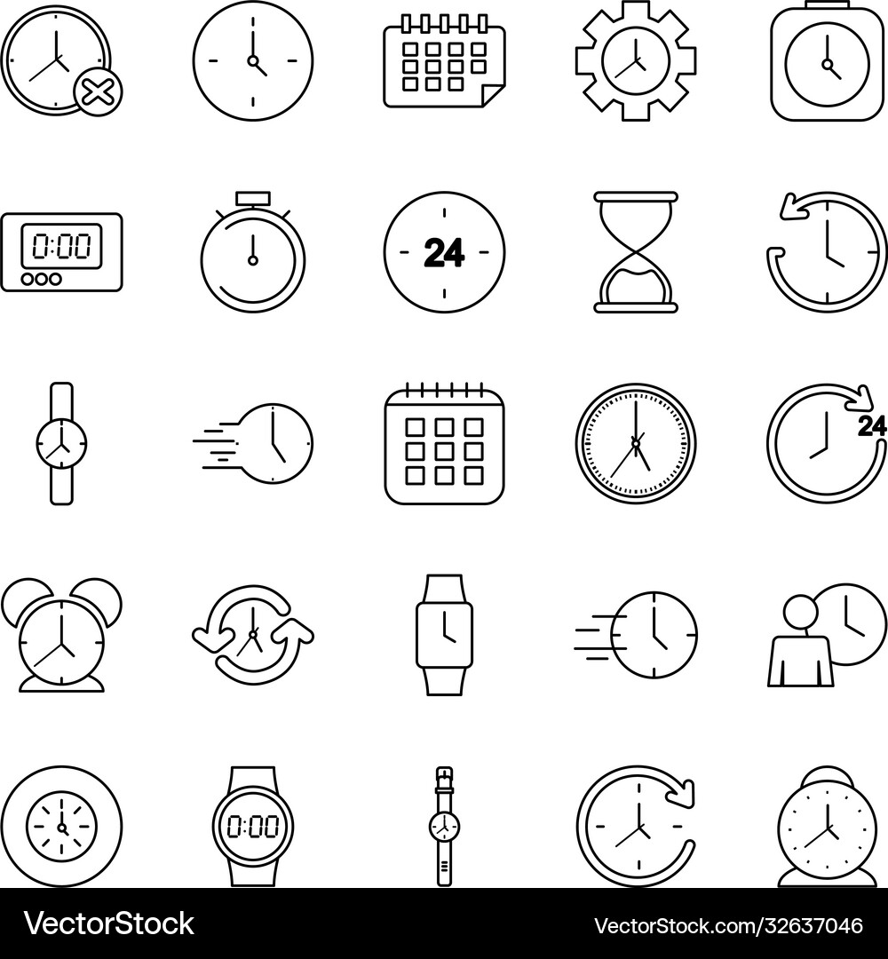 Icon set time and hourglass line style Royalty Free Vector